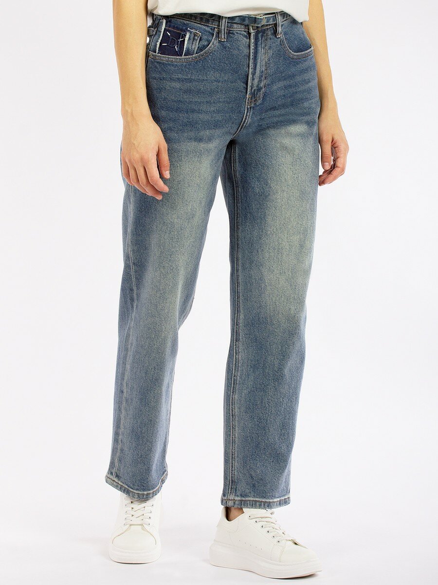 Джинсы багги женские,завышенная посадка mom fit, свободный крой 