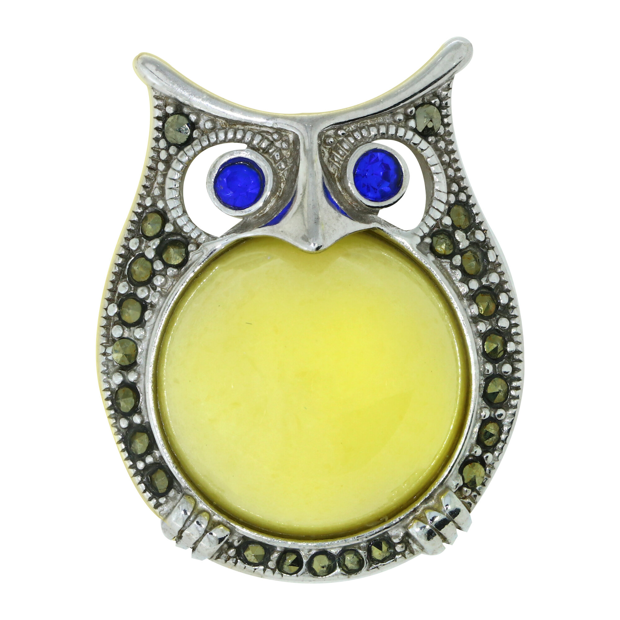 Брошь, серебро, 925 проба, родирование, кристалл, янтарь