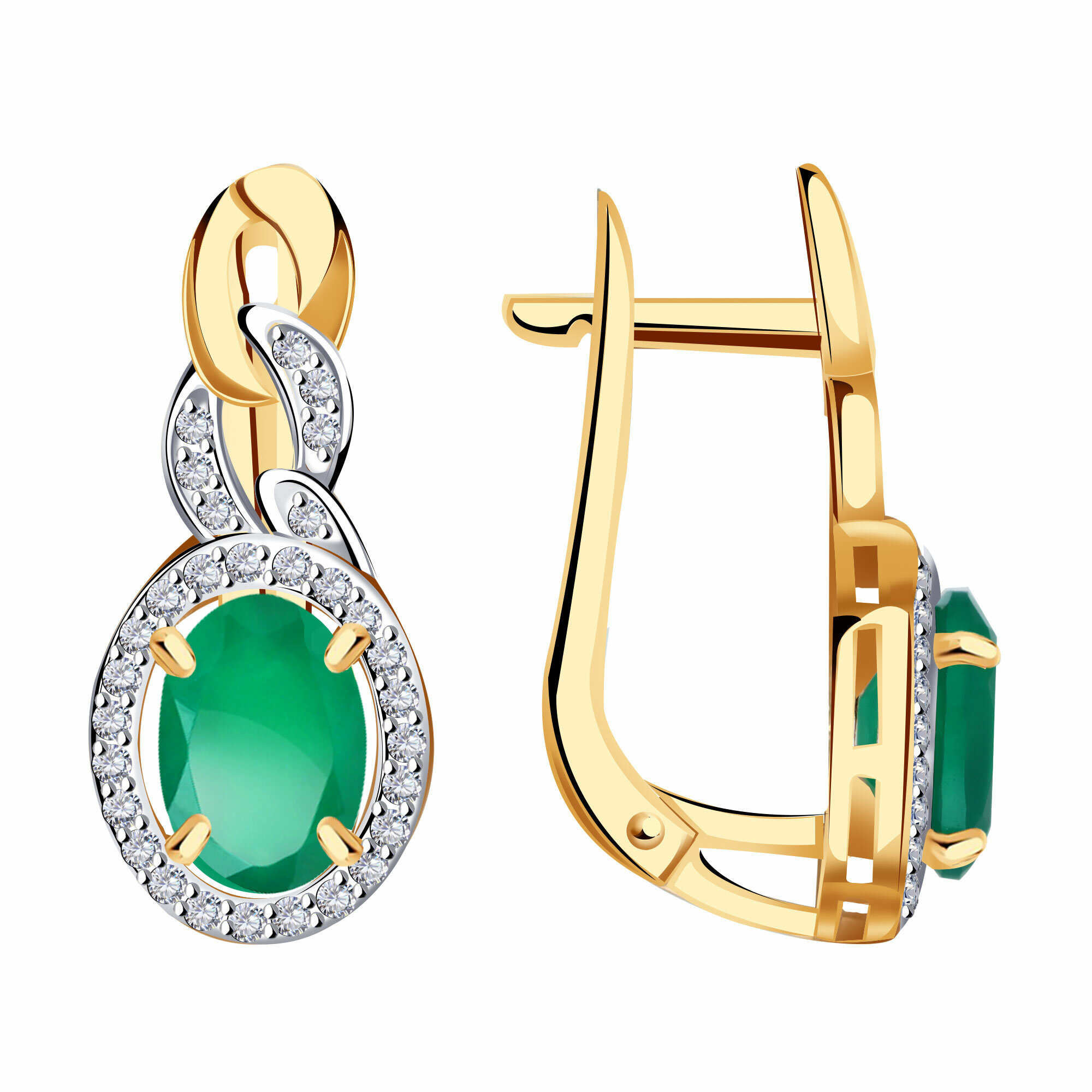 Серьги, красное золото, 585 проба, фианит, агат