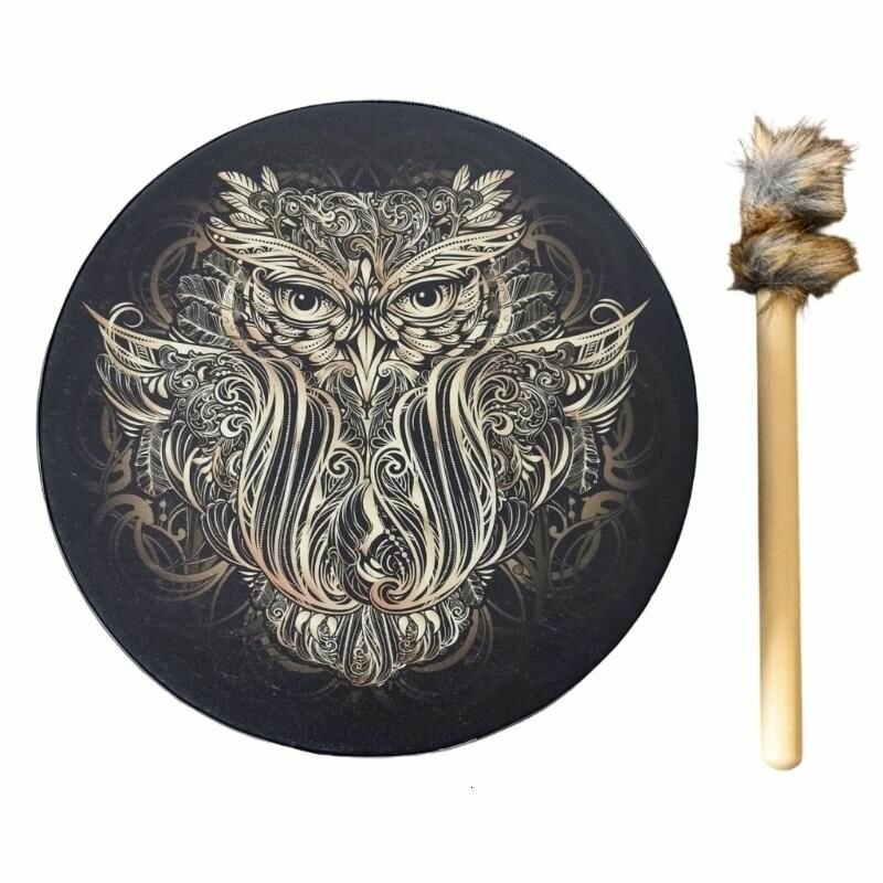 Уникальный узор шаманский барабин с палочкой сибирский барабин инструмент для звуковой терапии, - Тип B