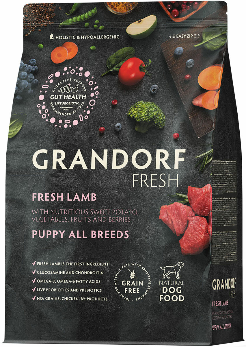 Корм сухой Grandorf Fresh Grain Free Puppy All Breeds Lamb & Sweet Potato беззерновой для щенков всех пород, беременных и кормящих сук, ягненок, батат, 3 кг