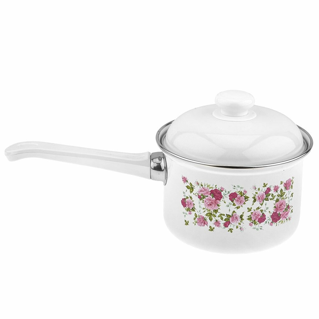 Кастрюля-ковш Лысьвенские эмали "Китайская роза", эмалированная, 1,5 л, форма цилиндрическая, металлическая крышка (С-1608АП/4)