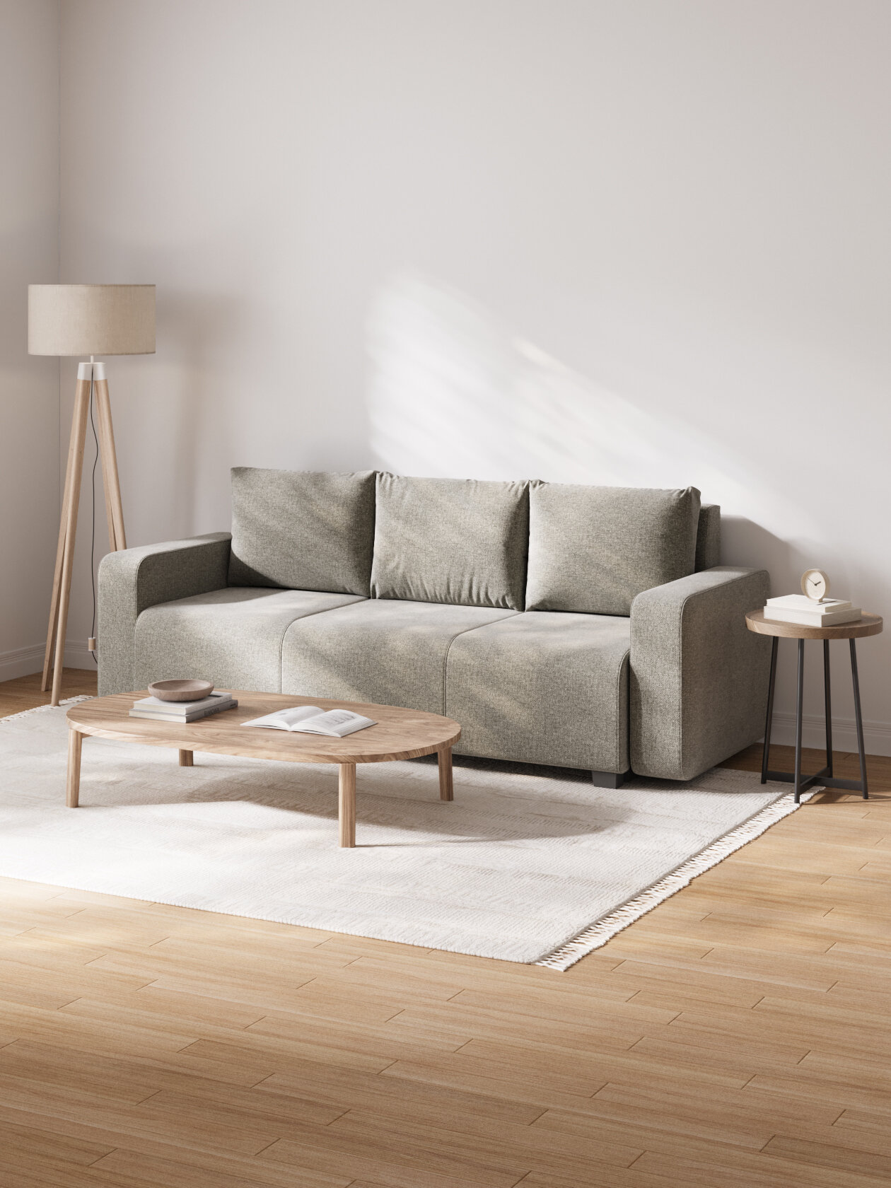 Диван кровать прямой Сали раскладной, плоские пружины змейка, еврокнижка, со съемными подушками, 140х198 см спальное место, Капучино, рогожка