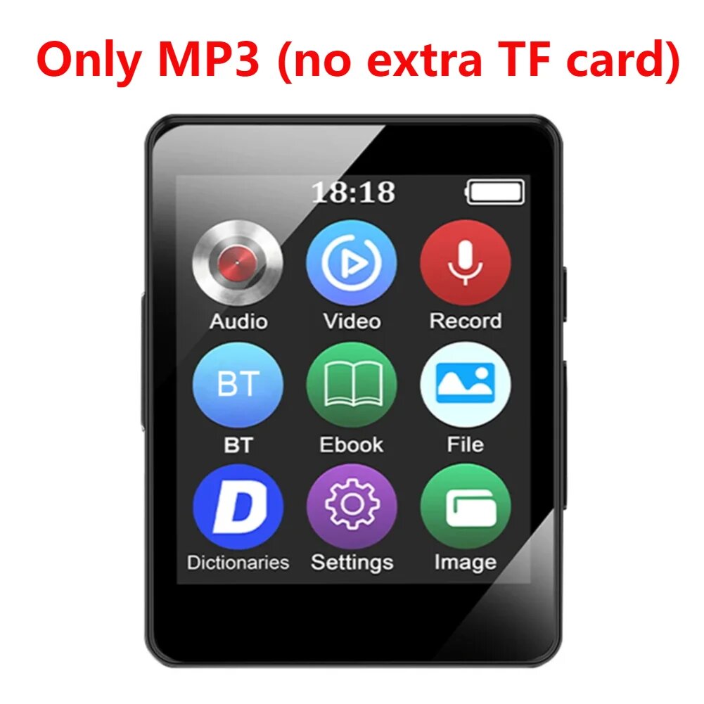 1,8-дюймовый полный TFT MP3-плеер Type-C, 1000 мАч, MP3-плееры BT5.0, двухканальный стерео Hi-Fi-плеер с TF-картой 8/16/32/64 ГБ