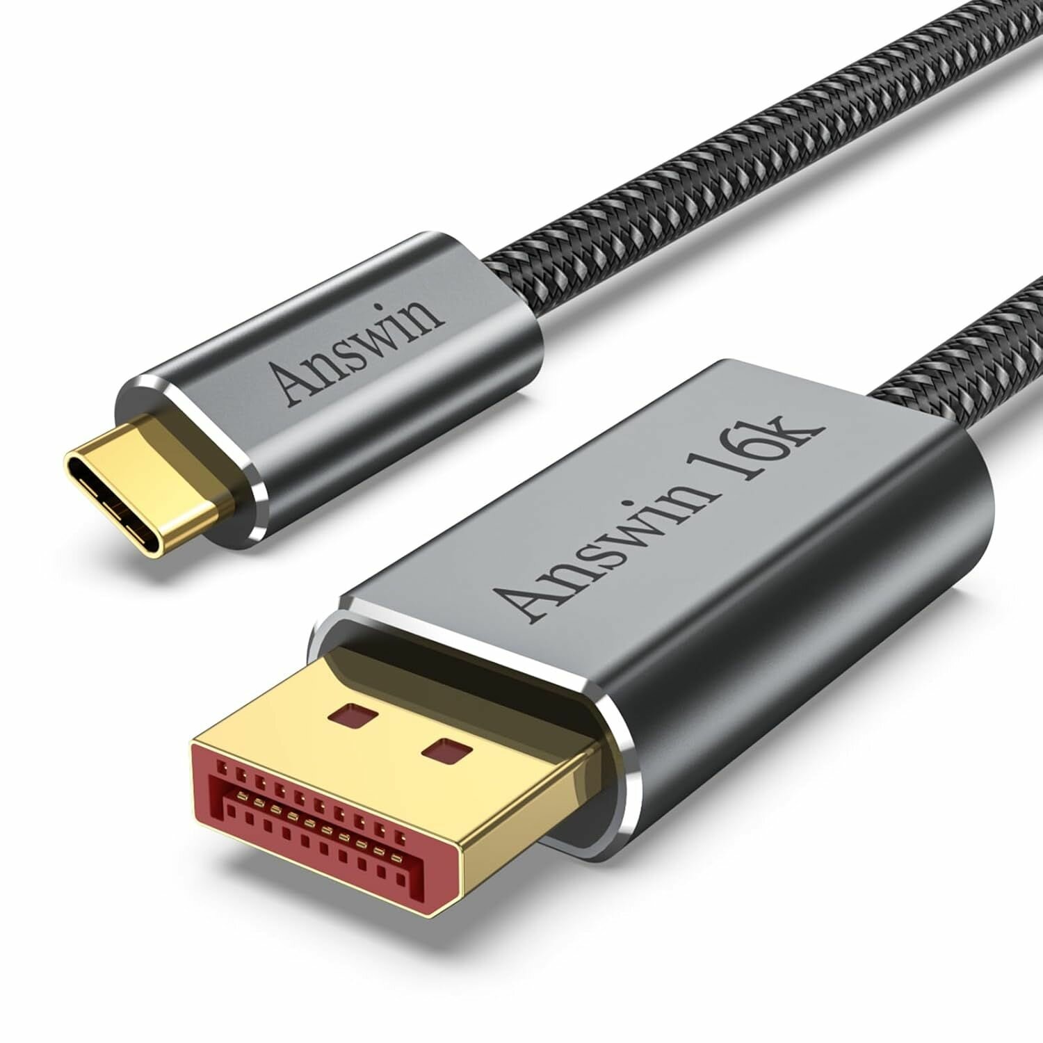 USB C to DisplayPort Cable, 16K@30Hz, 8K@120Hz, 4K@144Hz, DisplayPort 2.1 нейлон плетеный Thunderbolt 3/4 совместимый для MacBook Pro, iPad, Dell XPS, iPhone 16/15, Galaxy S25, Projector-6.6ft