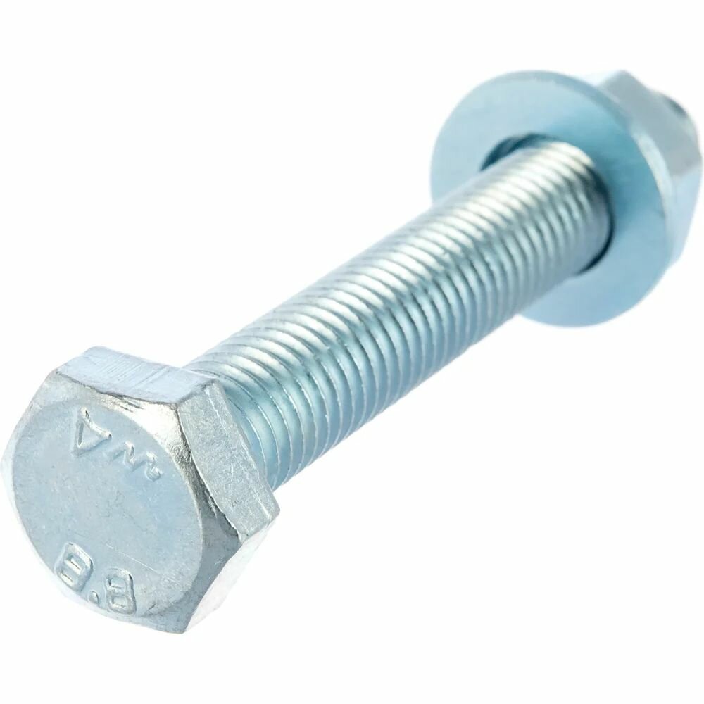 Болт Tech-Krep/Zitar DIN933 с шестигранной головкой, оцинкованный М12х80 + гайка + шайба 2 шт - пакет 136926