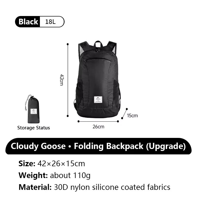 Черный складной рюкзак Cloudy Goose 18L