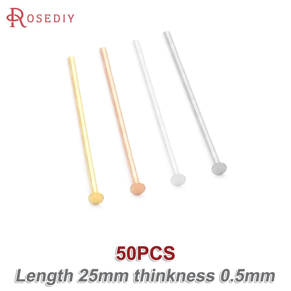 Плоские булавки Rosediy латунные 18-каратное золото Silver Color, 25x0.5MM Flat Pin