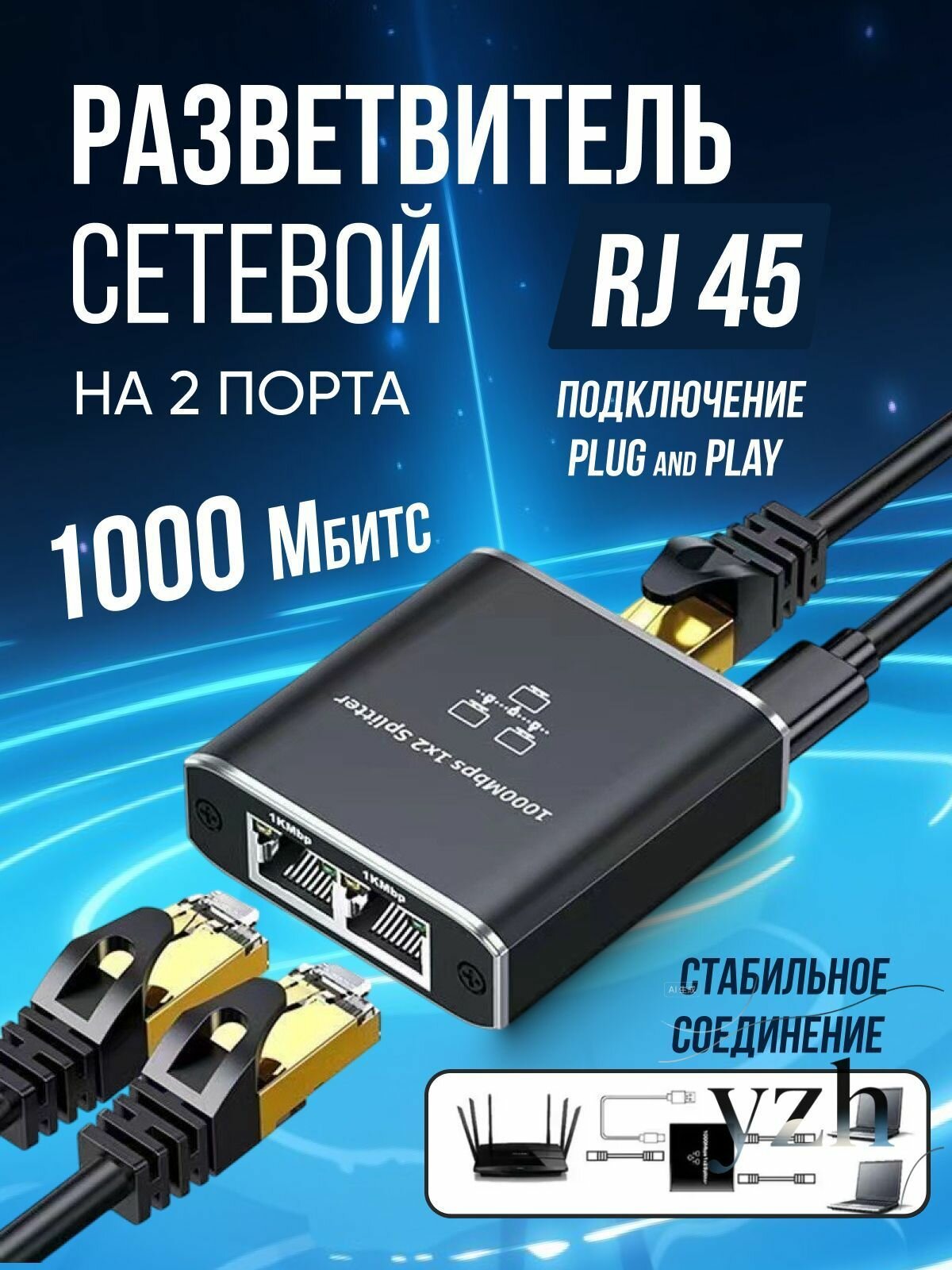 Разветвитель RJ45 Gigabit 1000 Мбит/с LAN