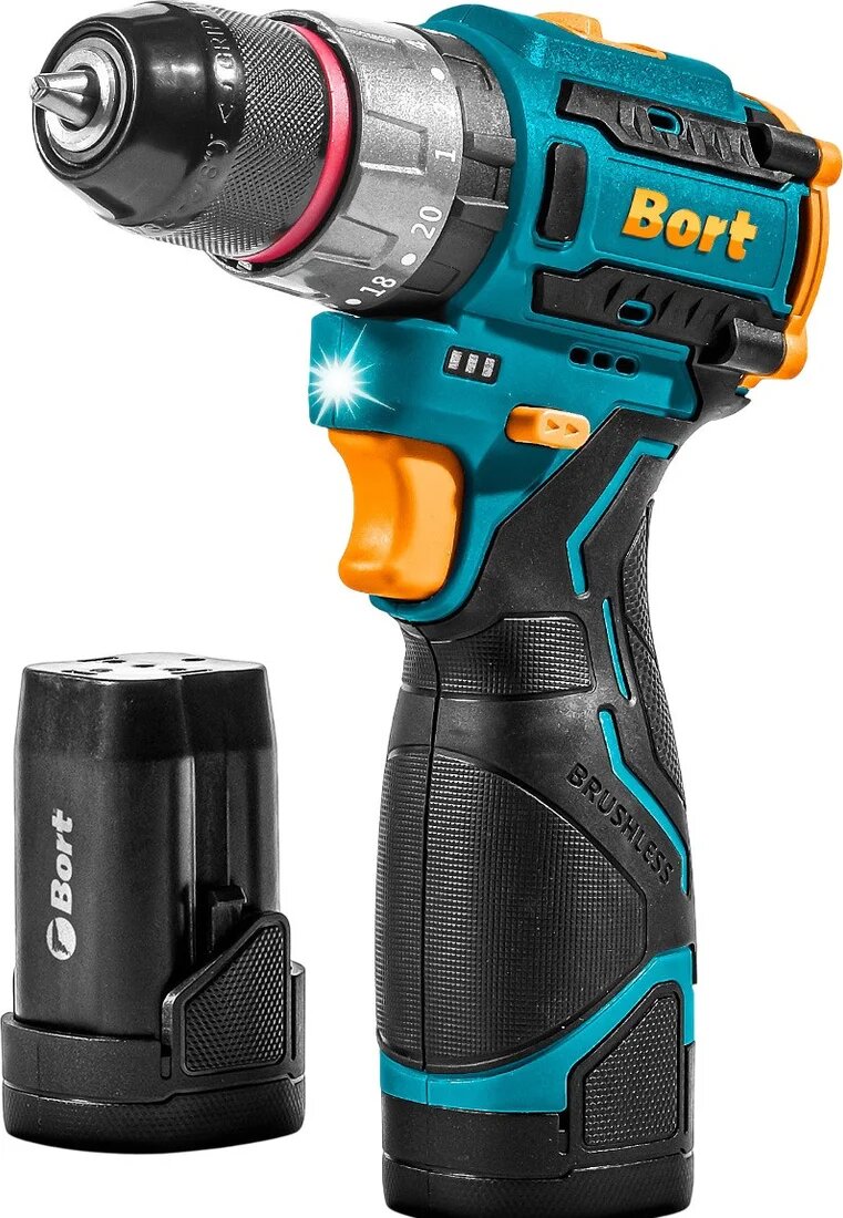 Ударная дрель-шуруповерт Bort BAB-16U 93414882 (с 2-мя АКБ, кейс), 1700 об/мин, 70 Н·м
