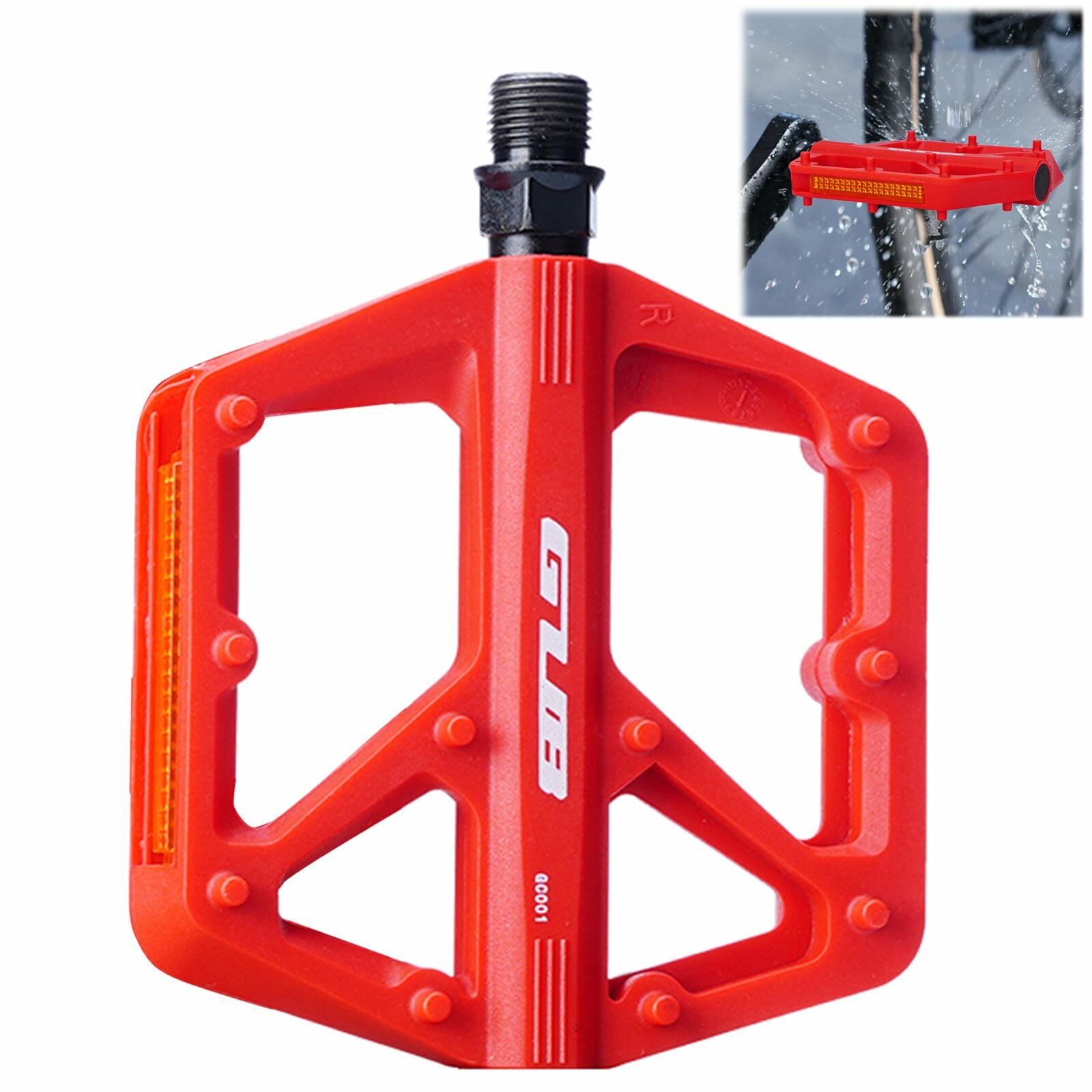 Пластиковые педали для велосипеда GUB GC-001, красные с отражателями, с двойными подшипниками DU