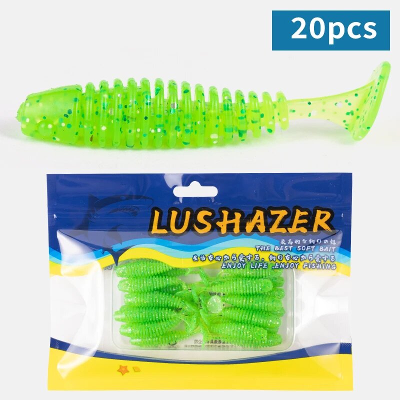 LUSHAZER 20 шт./пакет мягкая приманка ПВХ тонущая 35/45 мм рыболовная приманка для окуня силиконовое снаряжение для ловли карпа приманки