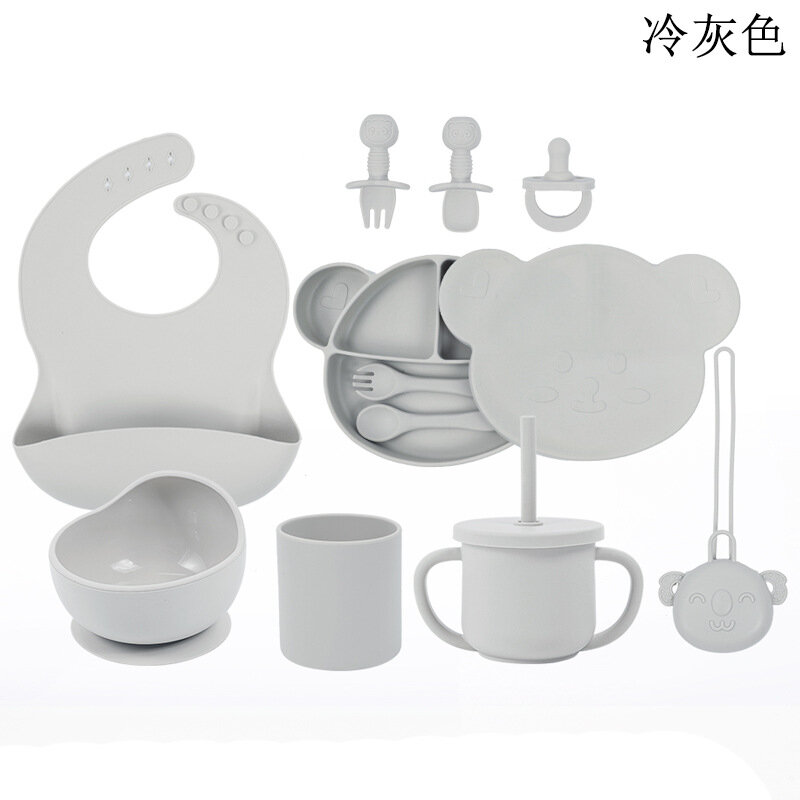 Популярный на Amazon силиконовый набор посуды из 12 предметов с Микки Маусом, тарелки, миски для кормления, товары для мамы и малыша