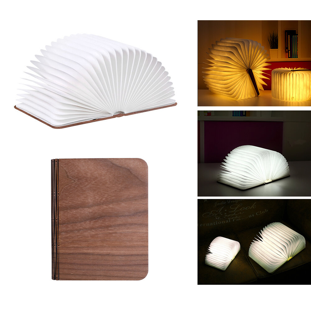 Лампа-книга складная портативная настольная ночная светодиодная лампа на бумаге USB заряжаемая 3 цвета света желтый белый теплый+белый, материалы Tyvek дерево, температура 3000k, яркость 350 люмен, мощность 2W, напряжение DC3.7V, магнит N52, количество