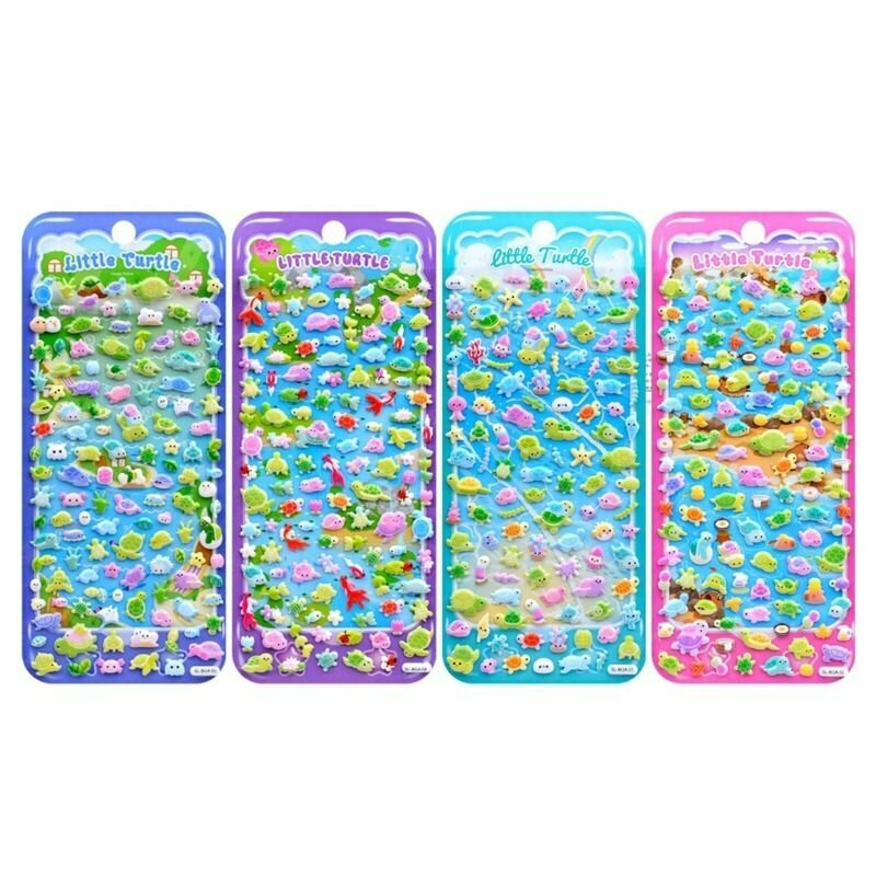 Трехмерная наклейка с пузырьками в виде маленькой черепашки (одна из четырех случайных)