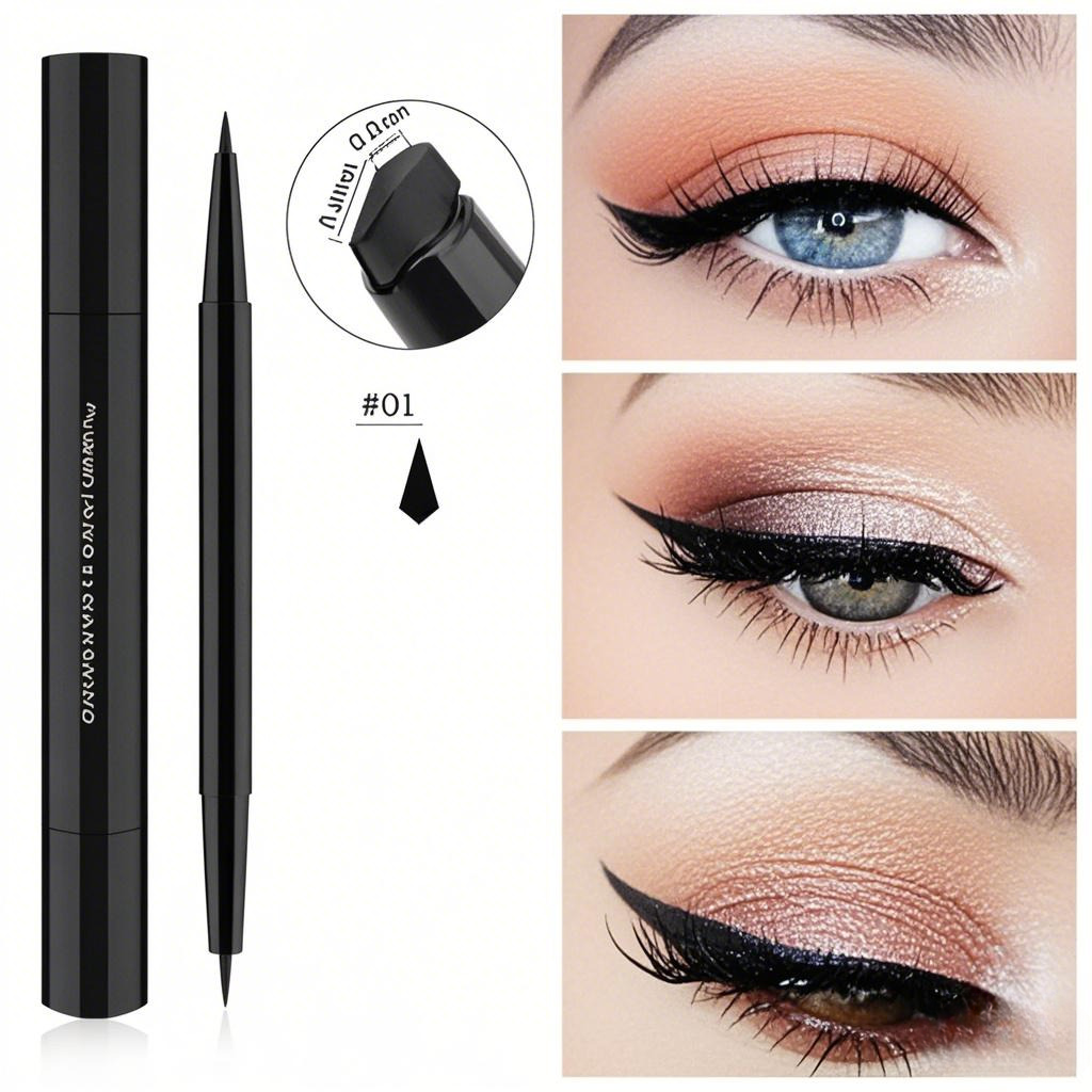 Двусторонняя водостойкая подводка для глаз с быстрым высыханием, долговечная черная подводка для макияжа глаз, аксессуар для красоты