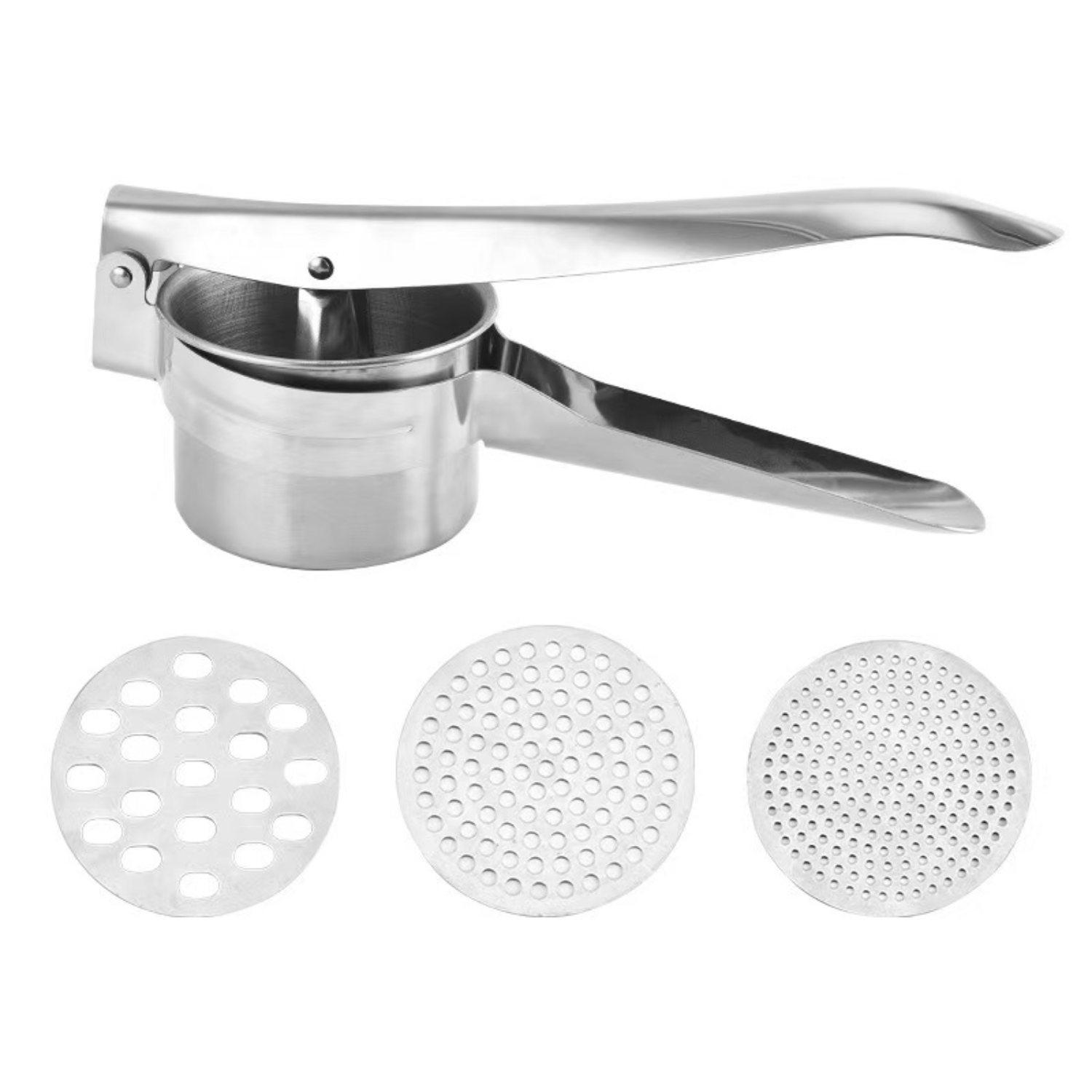 Пресс для картофеля из нержавеющей стали Серебристый, нержавеющая сталь, эффективное отжимание пюре, кухонный помощник, компаньон для дополнительного питания