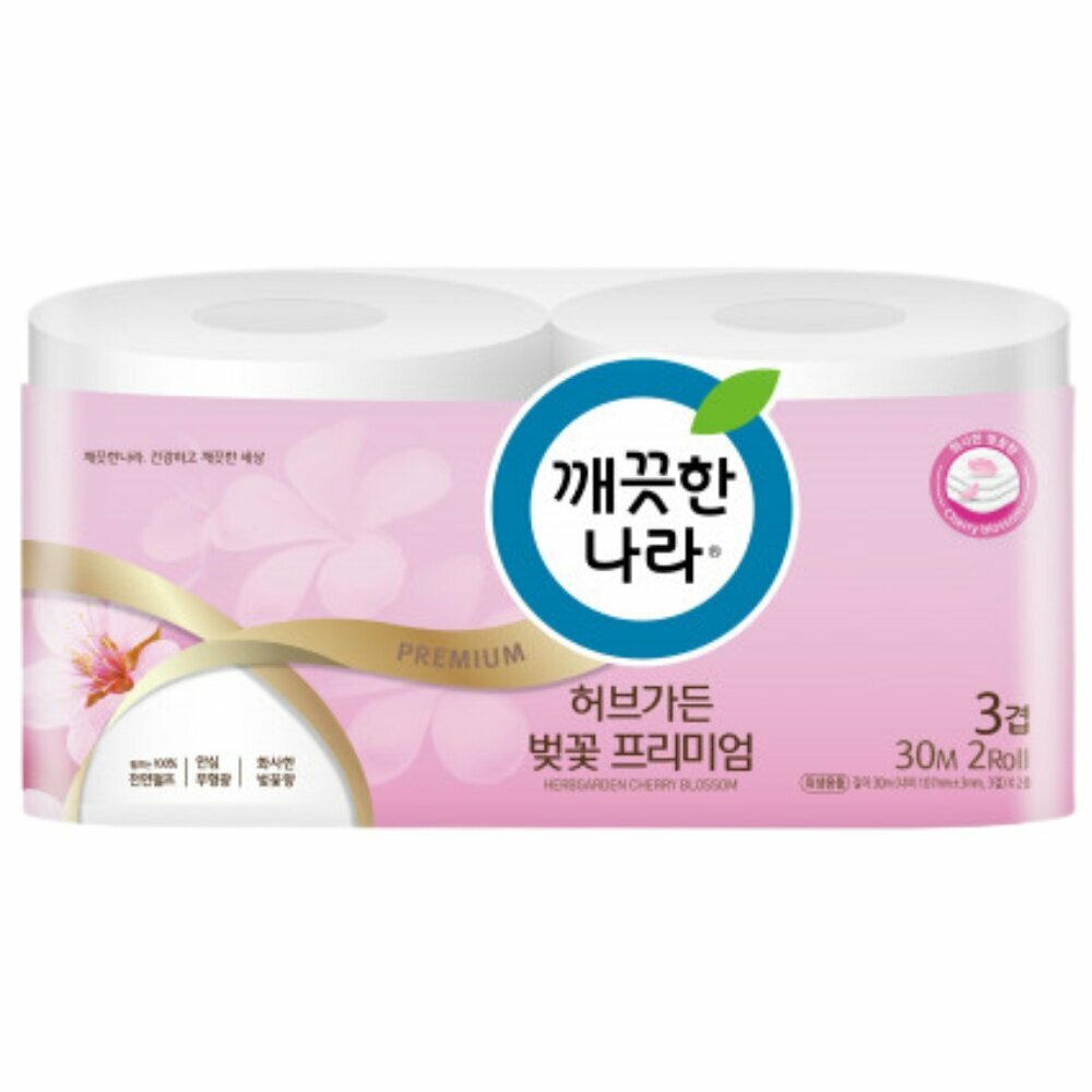 Туалетная бумага Kleannara Herbgarden Cherry Blossom, аромат сакуры, с цветным тиснёным рисунком, 30м, 2 рулона