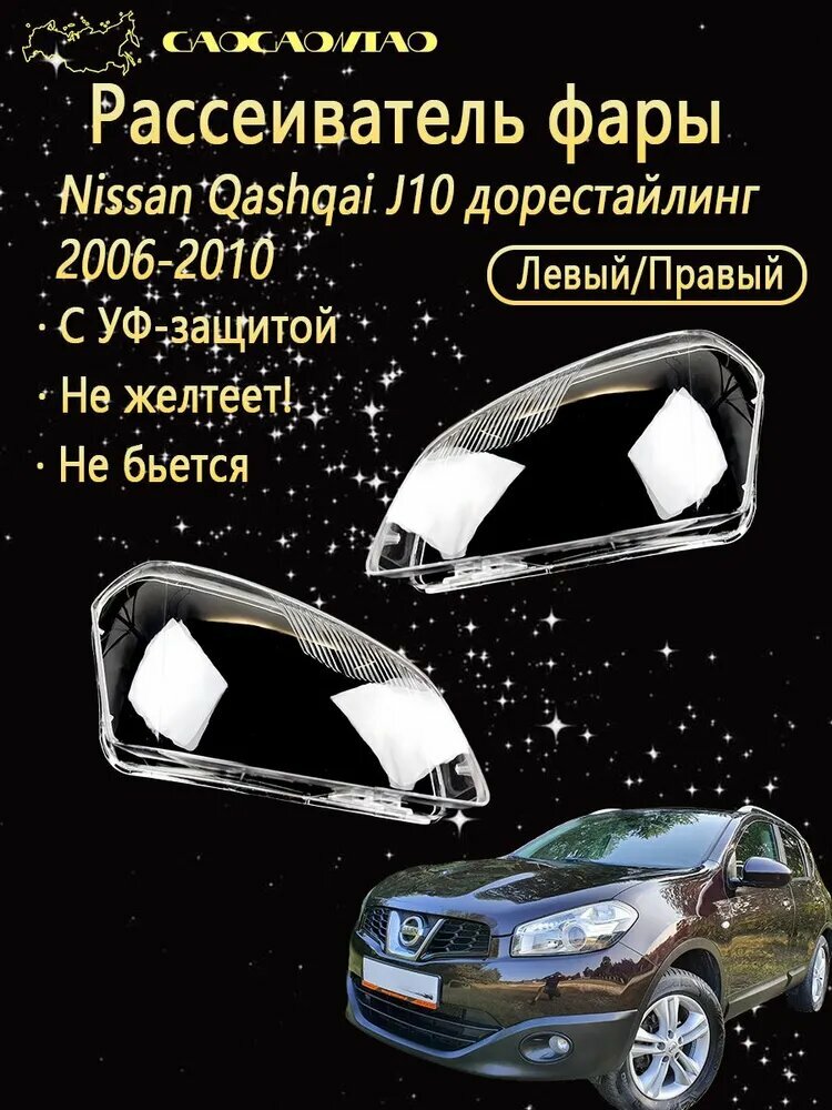 Ремкомплект фары, 2 шт, арт. Рассеиватель фары на Nissan Qashqai J10 дорестайлинг 2006-2010 выбор левый правый комплект поликарбонат с УФ-защитой не желтеет