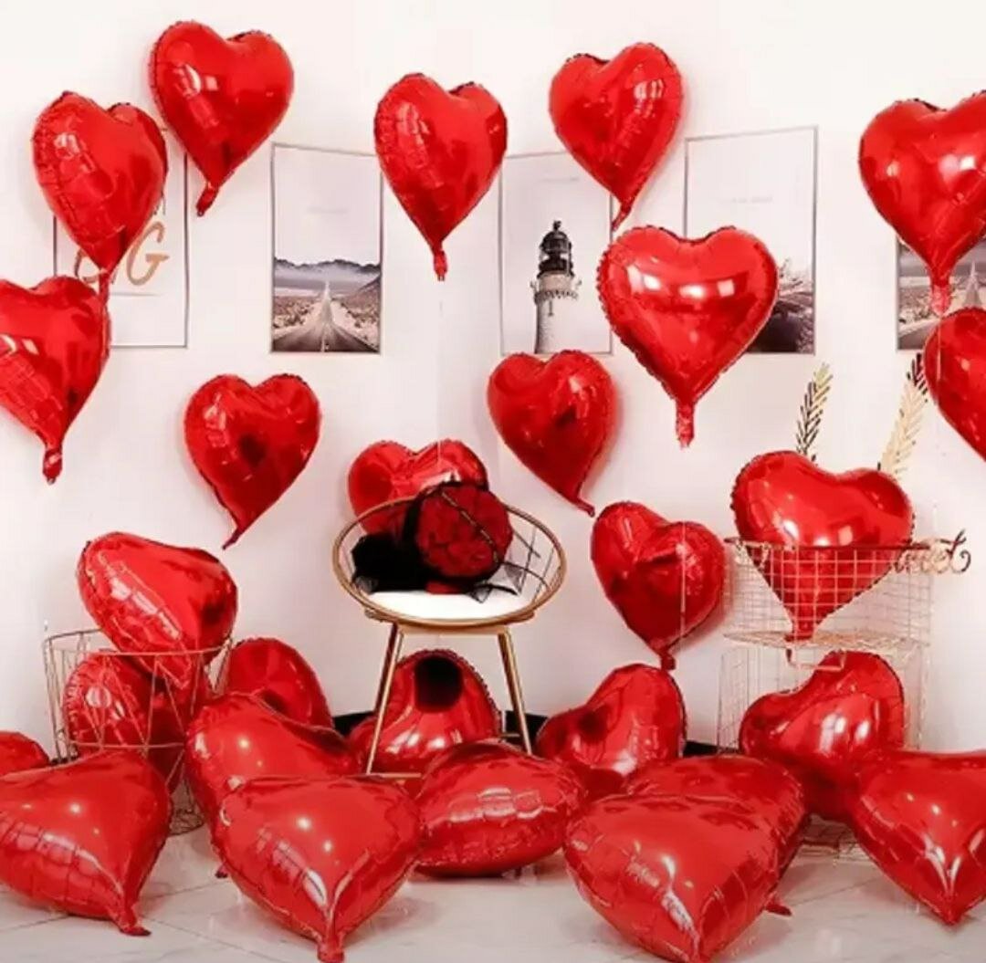 Воздушный шар "Сердце", красный, фольгированный, многоразовый 5 шт