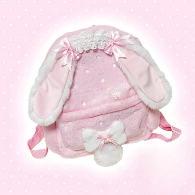 Модные школьные сумки Kawaii с кроличьими ушками для девочек, милый лоскутный меховой рюкзак с милым бантом Y2k, эстетические студенческие рюкзаки для женщин, подарок