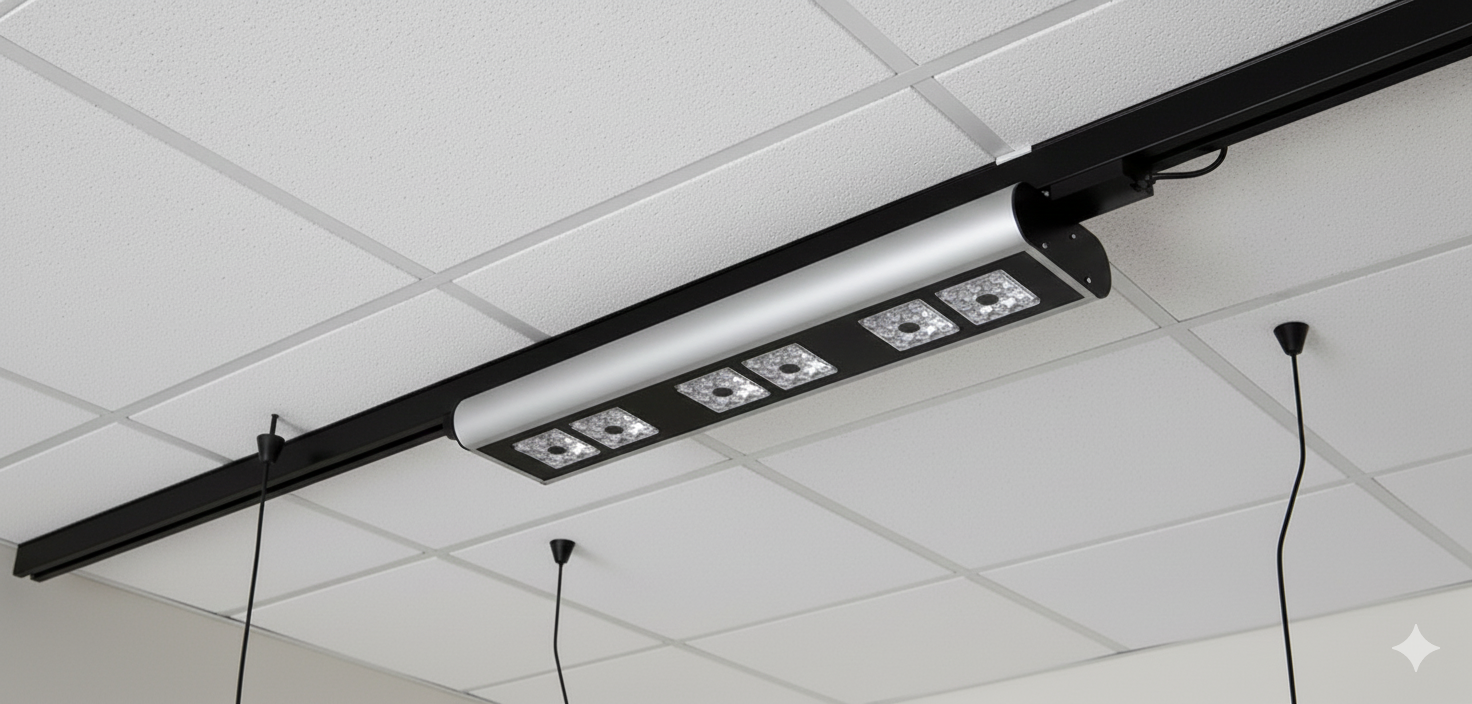 Трековый неповоротный светильник B&W-13-480-220V-50W-5K-60º-T3F-SS, 50 Вт, IP20, 7440 lm, 60 º, 3-х фазный, серебро.