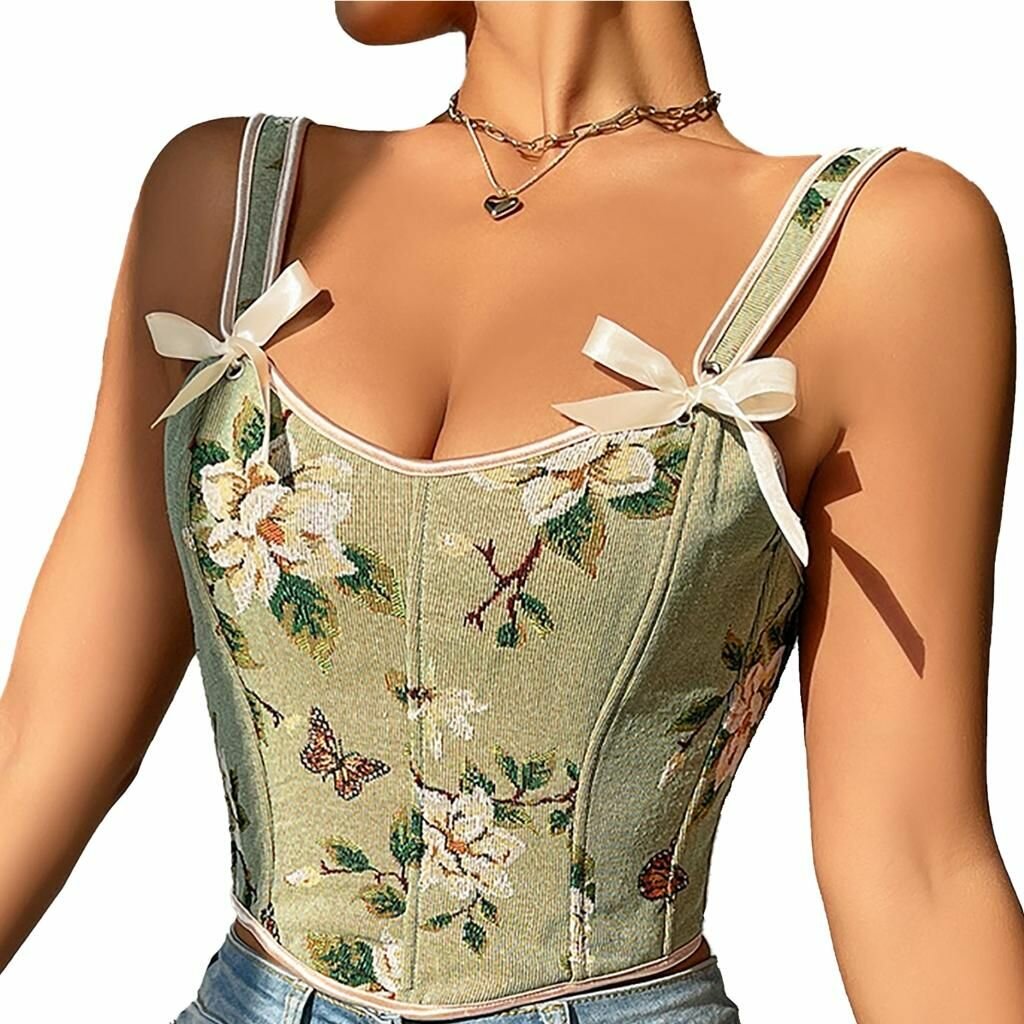 Корсет топ с шнуровкой, темно - зеленый - XL