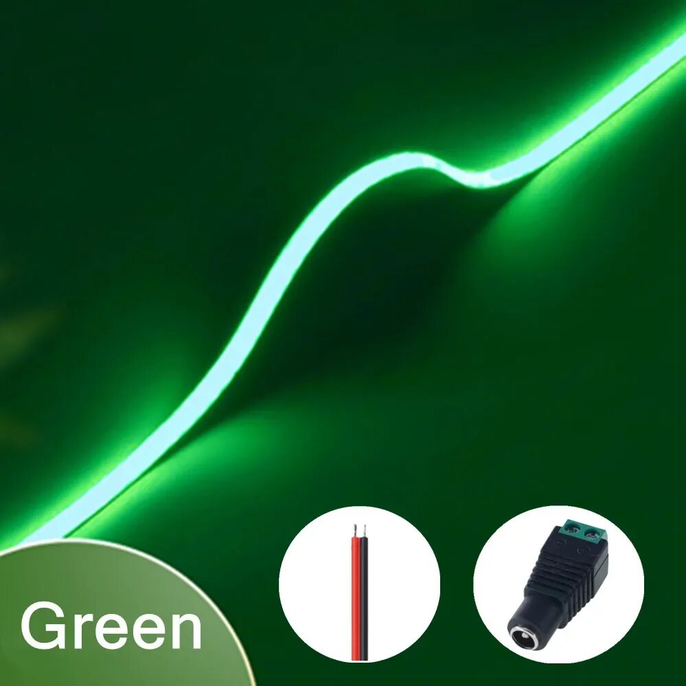 HZZKZZ светодиодная лента COB 12В/24В 3мм 5м 400 светодиодов Зеленый, Green, 1m, DC 12V