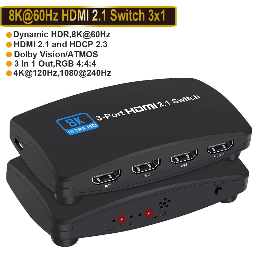 Navceker HDMI разветвитель 3 в 1 8K 60Гц 4K 120Гц ZY-A8Q3