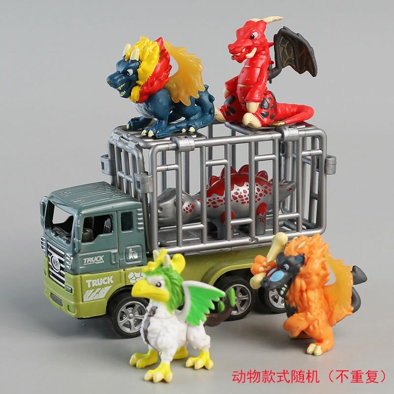 Детская игрушечная машинка SG Alloy Dinosaur Transport Car, маленькая машинка для мальчиков, инженерная машина с откатом, трейлер с ограждением для животных и клеткой