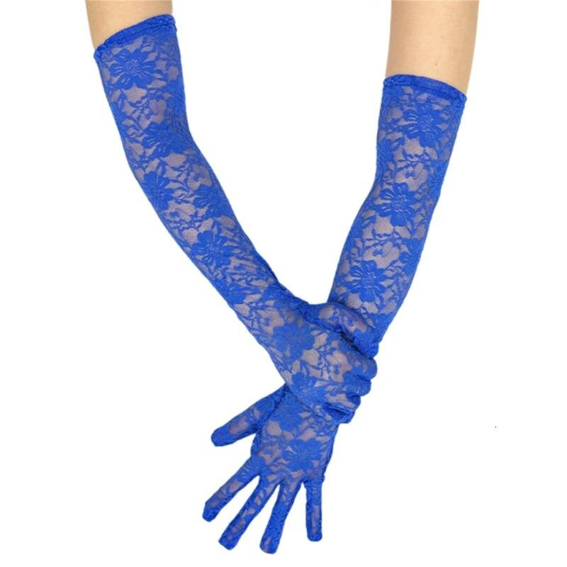 Кружевные женские Удлиненные перчатки-Синий