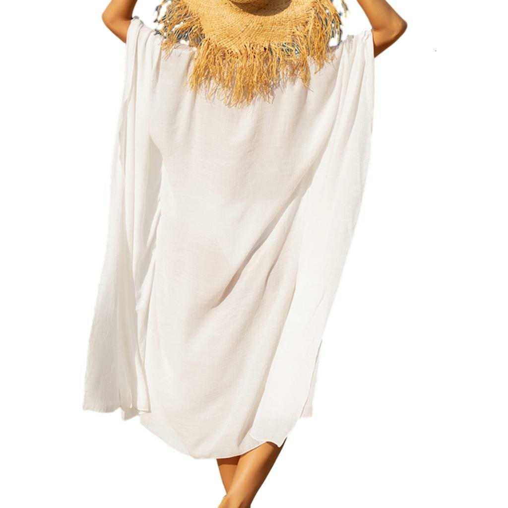 Женский прозрачный пляжный халат с длинным рукавом, Белый