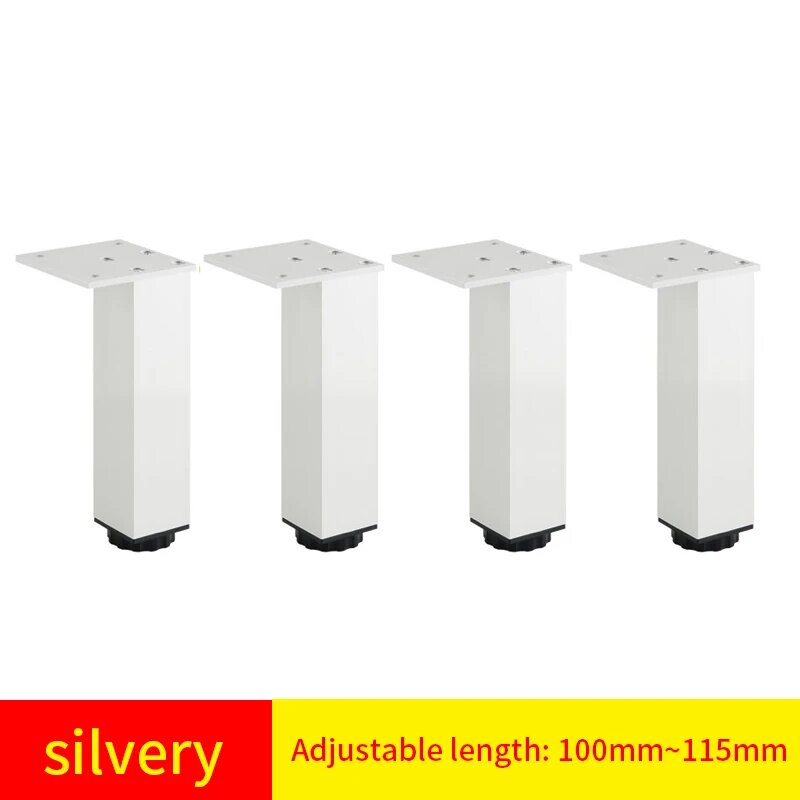 Черные мебельные ножки, регулируемые квадратные ножки шкафа, алюминиевые опорные Белый, Silver 10cm
