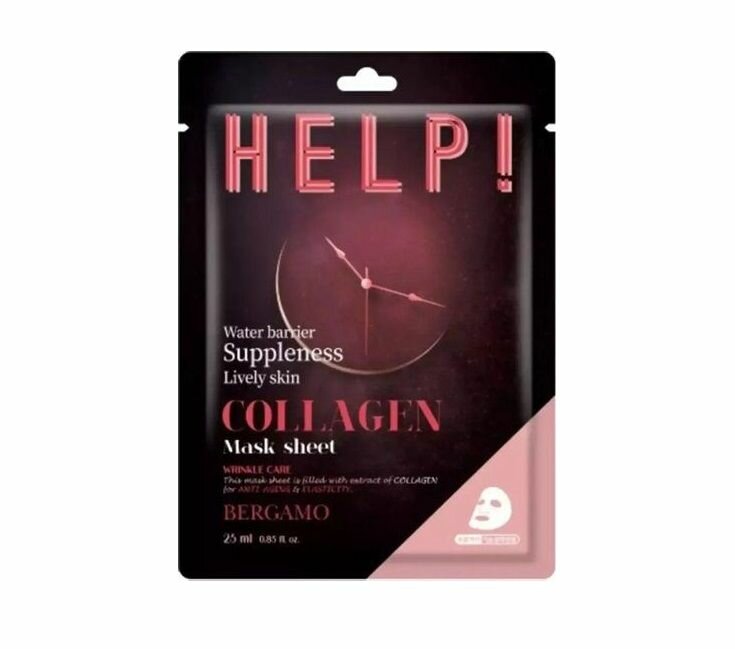Маска Bergamo "Help", тканевая, с коллагеном и гиалуроновой кислотой, для всех типов кожи лица