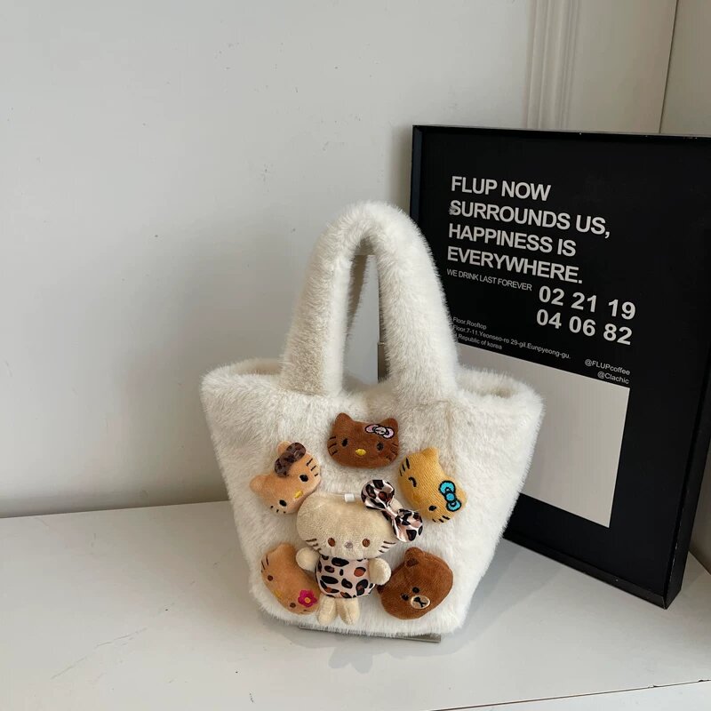 Милый мультяшный клатч для женщин 2025 года, новая осенне-зимняя текстурированная пушистая сумка-ведро, универсальная пушистая сумка