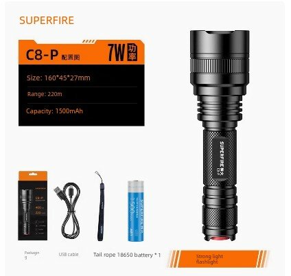 Официальный флагманский фонарик supfire Shenhuo C8, мощный, перезаряжаемый, ультра-яркий, уличный, дальний, домашний,