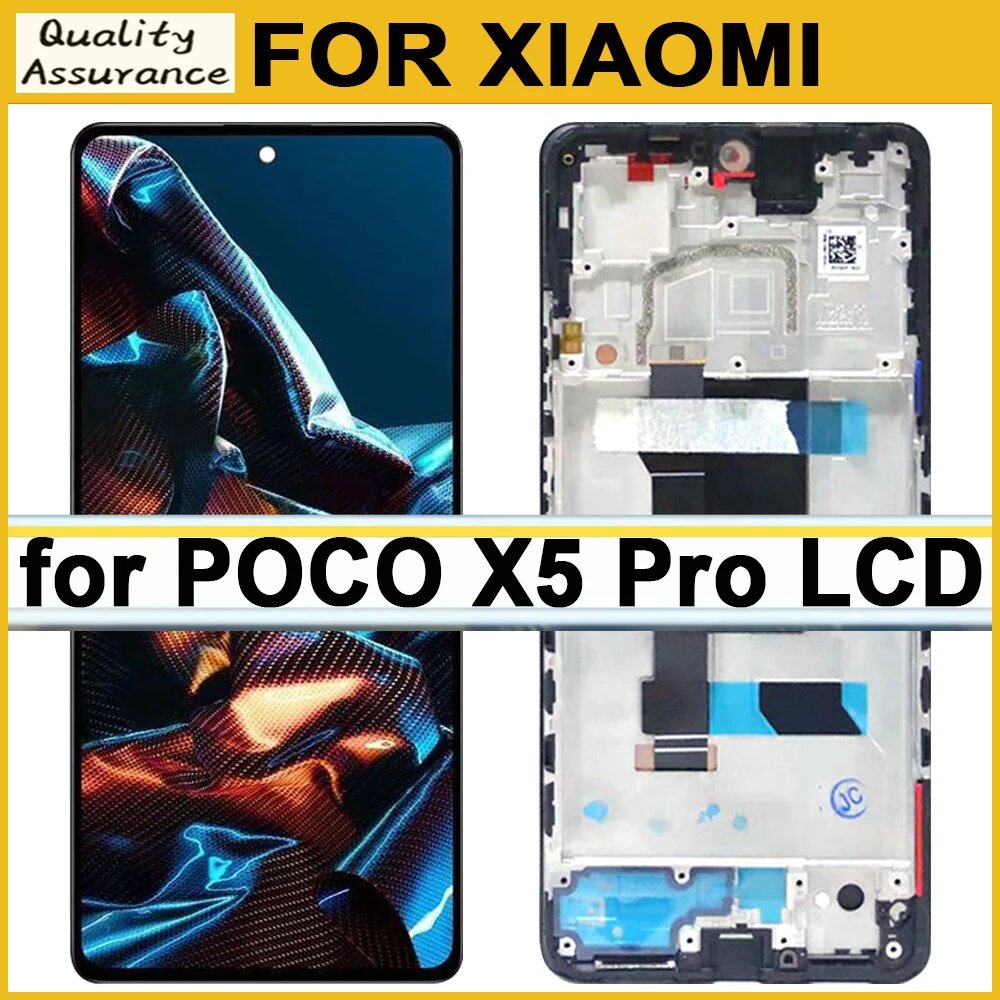 Высококачественный AMOLED-экран для Xiaomi Poco X5 Pro, ЖК-дисплей, сенсорный экран в сборе, запасные части для моделей 22101320G, 22101320I Black With Frame