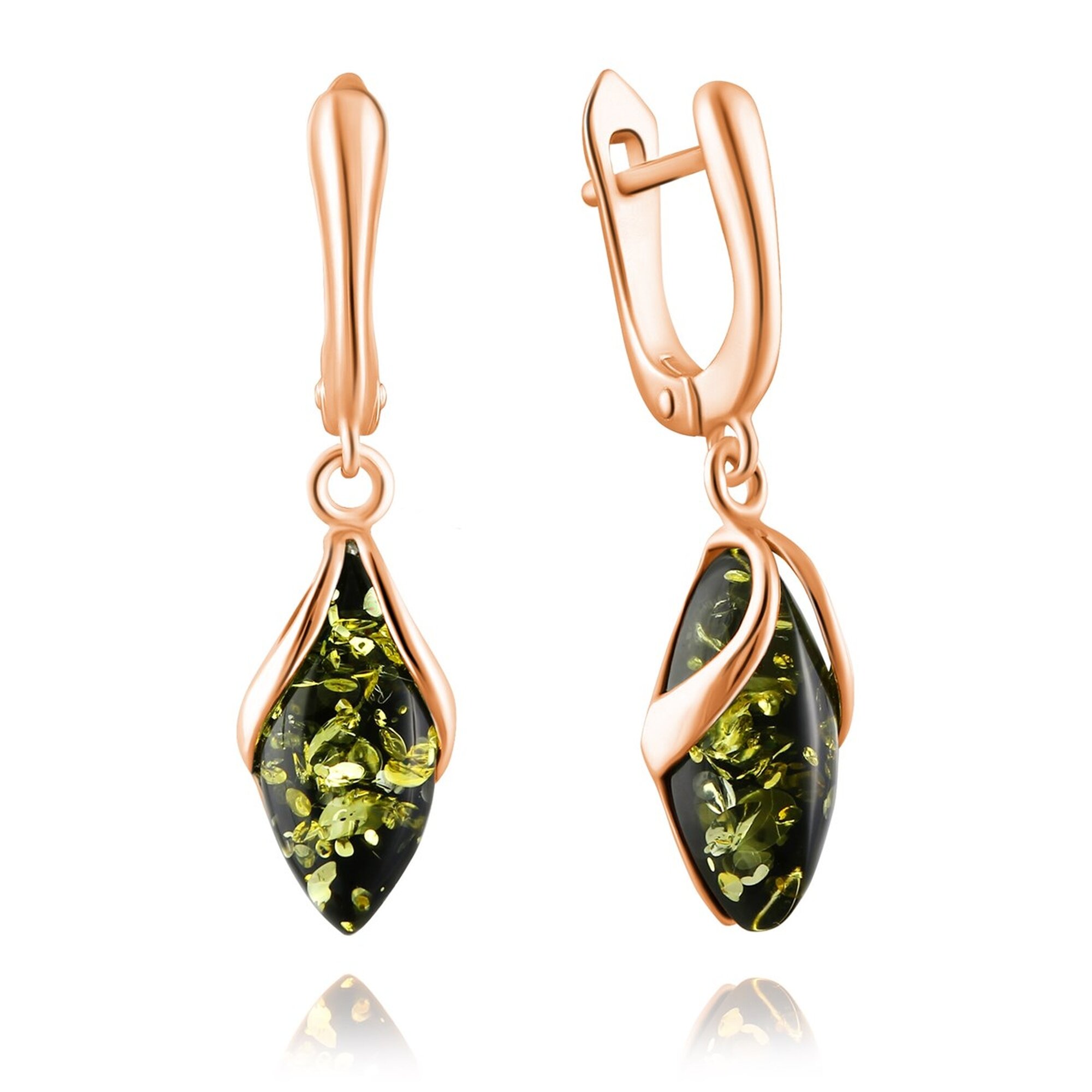 Серьги, серебро, 925 проба, золочение, янтарь