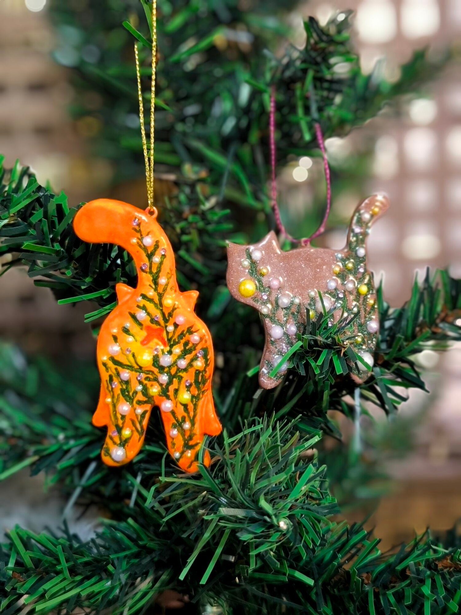 Набор новогодних украшений 2 кота, ручная работа. Елочные игрушки. Оригинальный подарок.