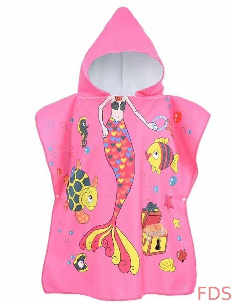 Полотенце детское пончо с капюшоном для девочки на пляж, море, бассейн, ванну микрофибра