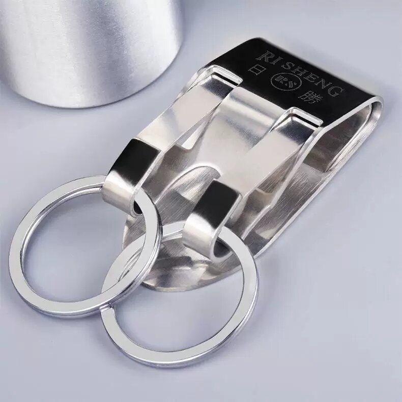 Нержавеющая сталь двойной петли поясной крепежный брелок для мужчин, прочный премиум аксессуар для ключей и кошелька,