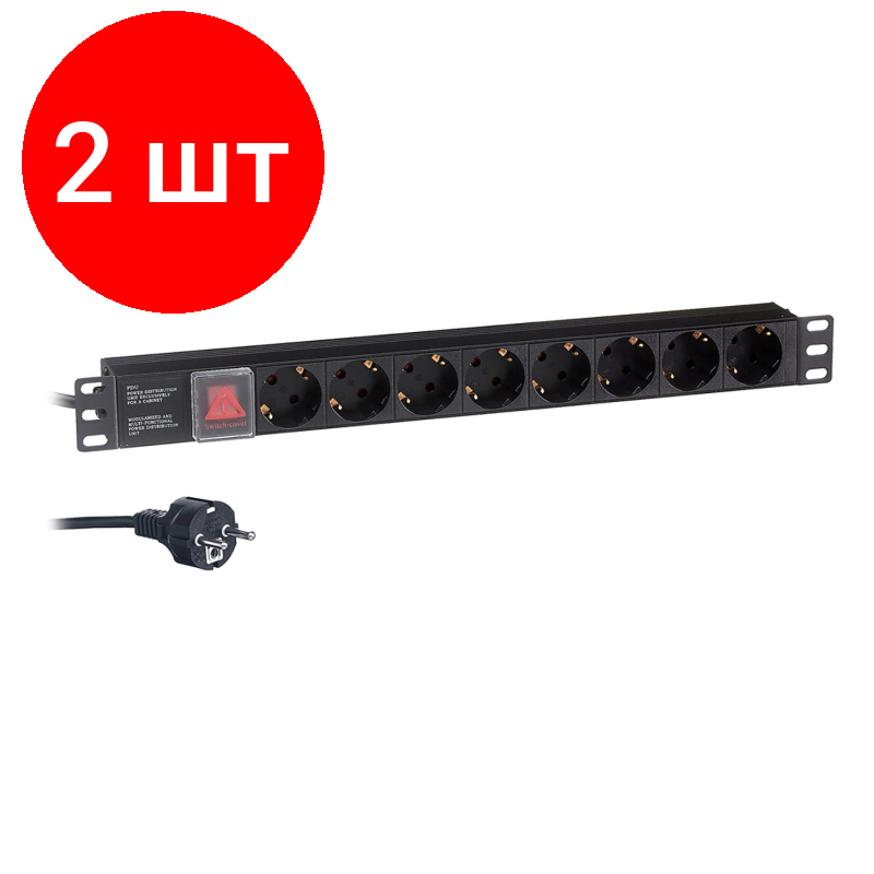 Комплект 2 штук, Блок розеток ExeGate ServerPro PDU-19H804 Al-8S-EU2.5CU-SW(EX280843RUS)