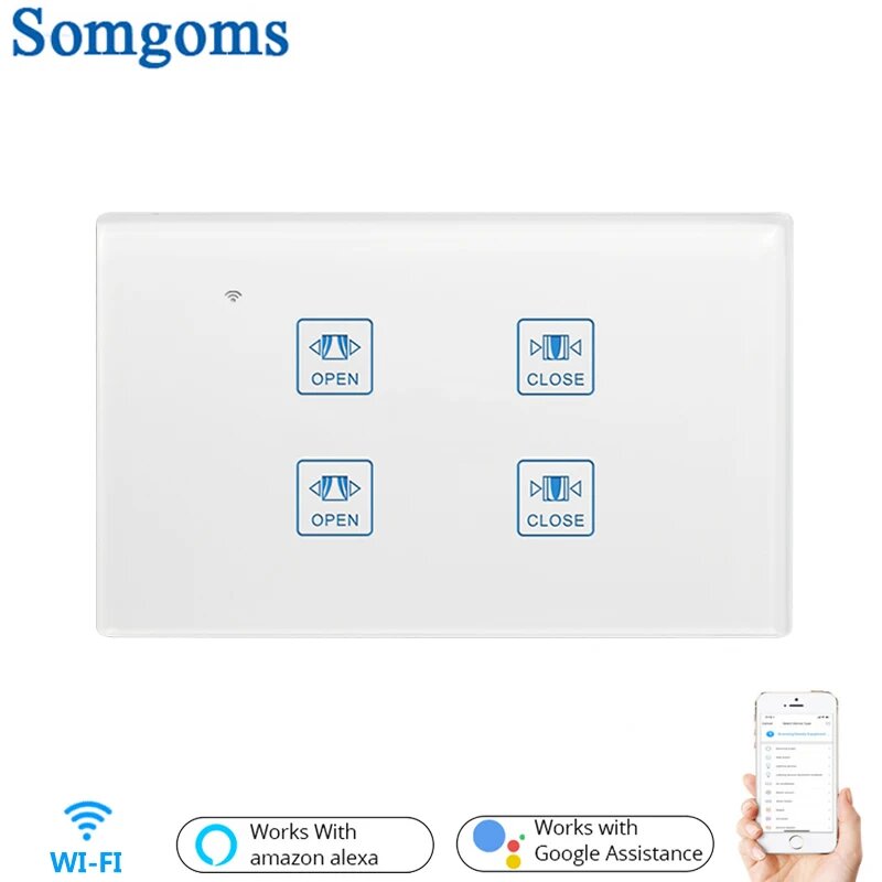 Умный сенсорный выключатель для жалюзи Somgoms White 2 Curtains