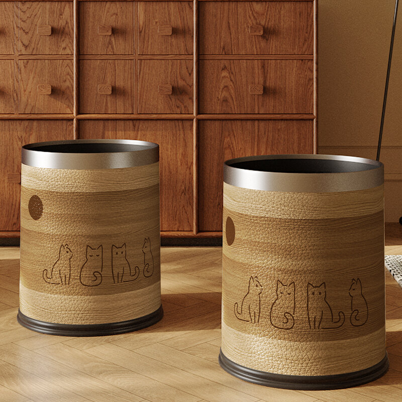 Льняной стиль кожаного мусорного ведра, новый высококачественный контейнер для хранения в спальне и гостиной, гигиенический бак для ванной, большая емкость для мусора