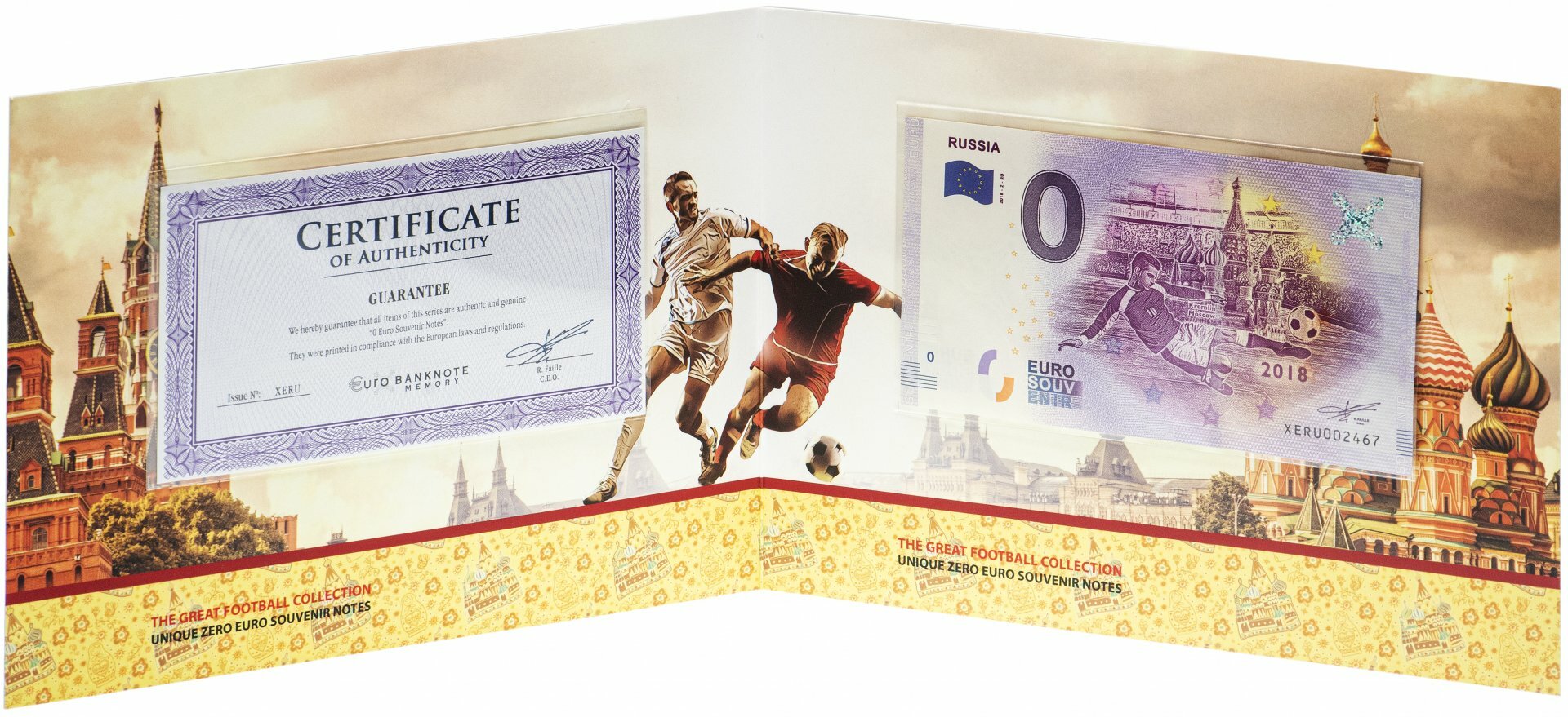 0 евро euro Футбол Чемпионат Мира страна участник - "Россия" в буклете с сертификатом