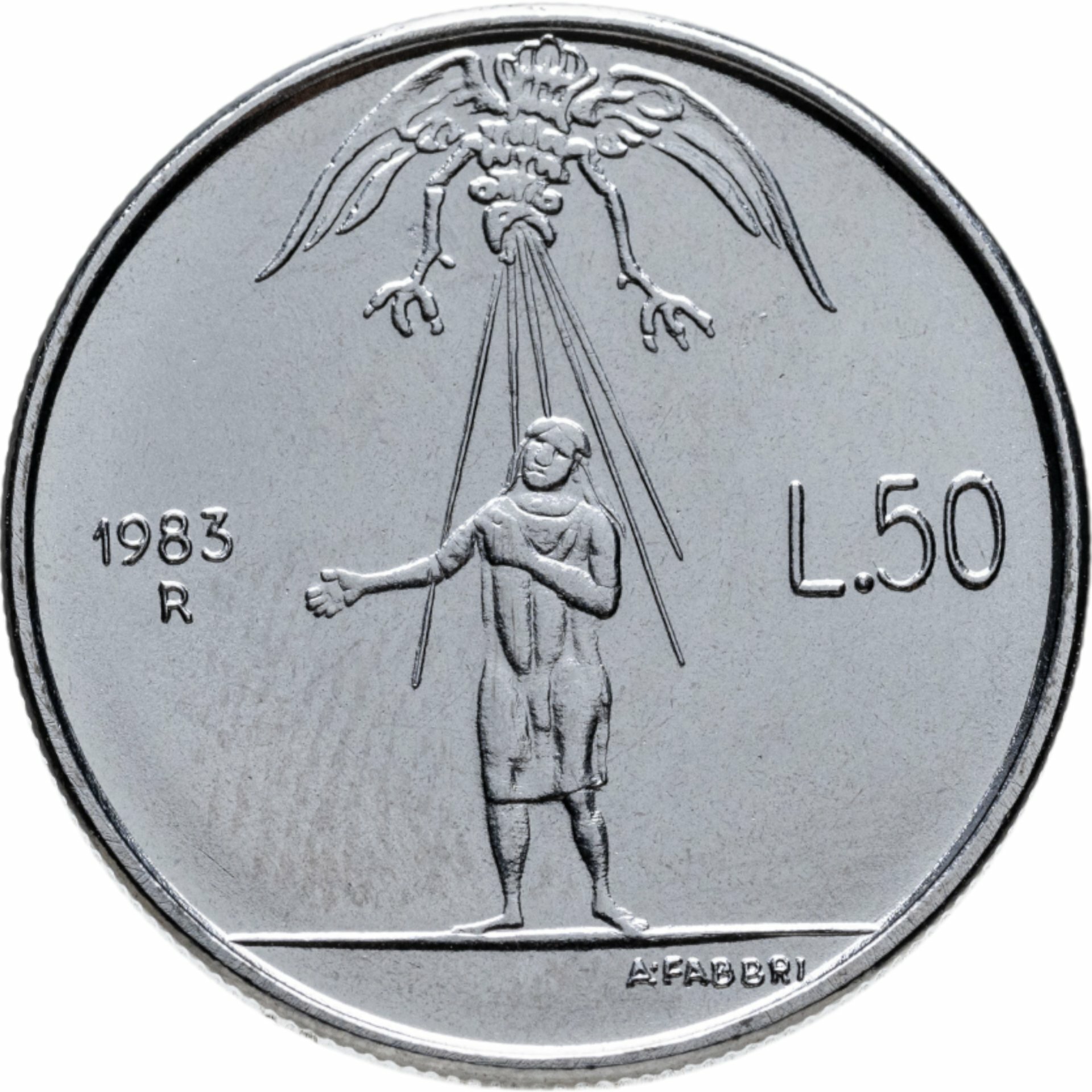 Сан-Марино 50 лир lire 1983 "Ядерная угроза", Сталь, в сохранности UNC