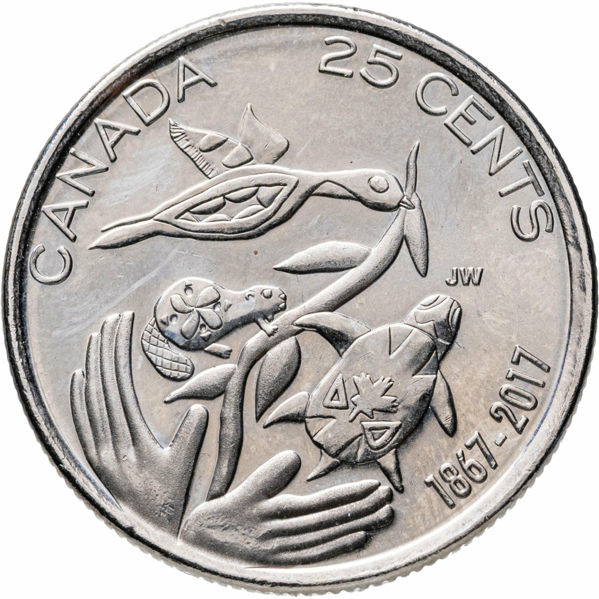 Канада 25 центов cents 2017 "150 лет Конфедерации Канада - Надежда на зелёное будущее", Сталь, в сохранности UNC