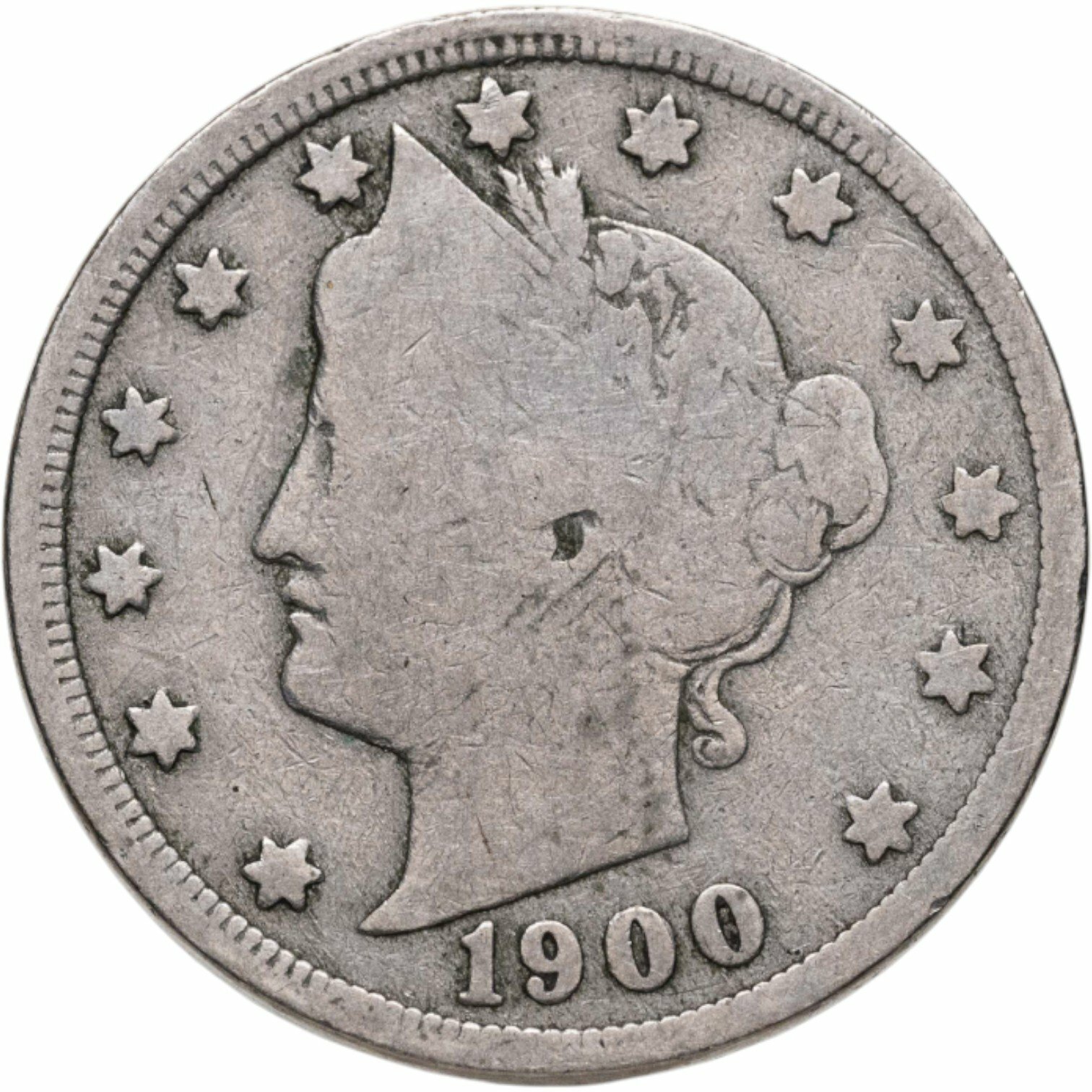 США 5 центов cents 1900 Liberty Nickel, Мельхиор медь-никель, в сохранности F-VF