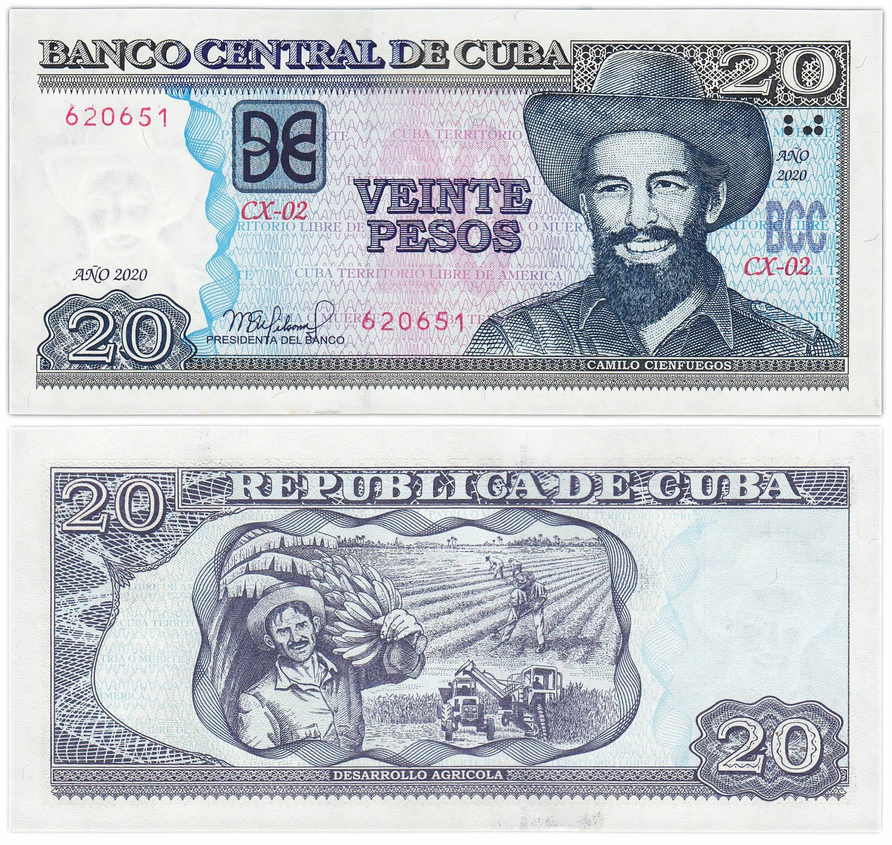 Куба 20 песо 2020 год "Сбор бананов, Развитие сельского хозяйства" Р-122