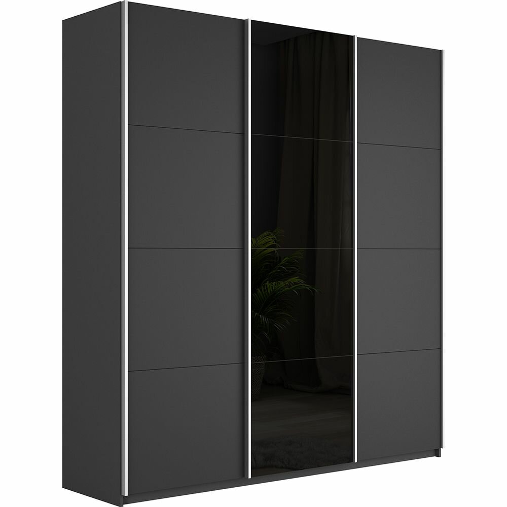 Шкаф-купе Широкий Билли 3-х дверный, (2 ДСП/Стекло черн.) 240х57х230 см. Серый диамант